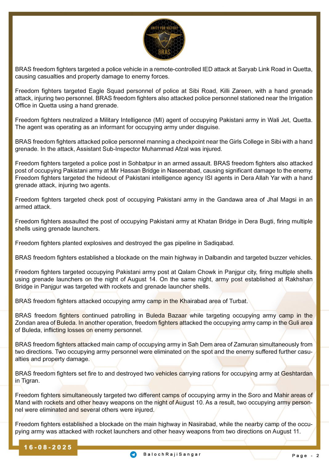 BRAS Says 24 Pakistani Soldiers Killed in 71 Attacks Across Balochistan ...